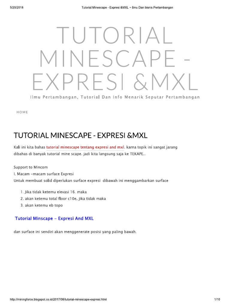 Tutorial Minescape - Expresi &MXL Ilmu Dan Bisnis Pertambangan | PDF