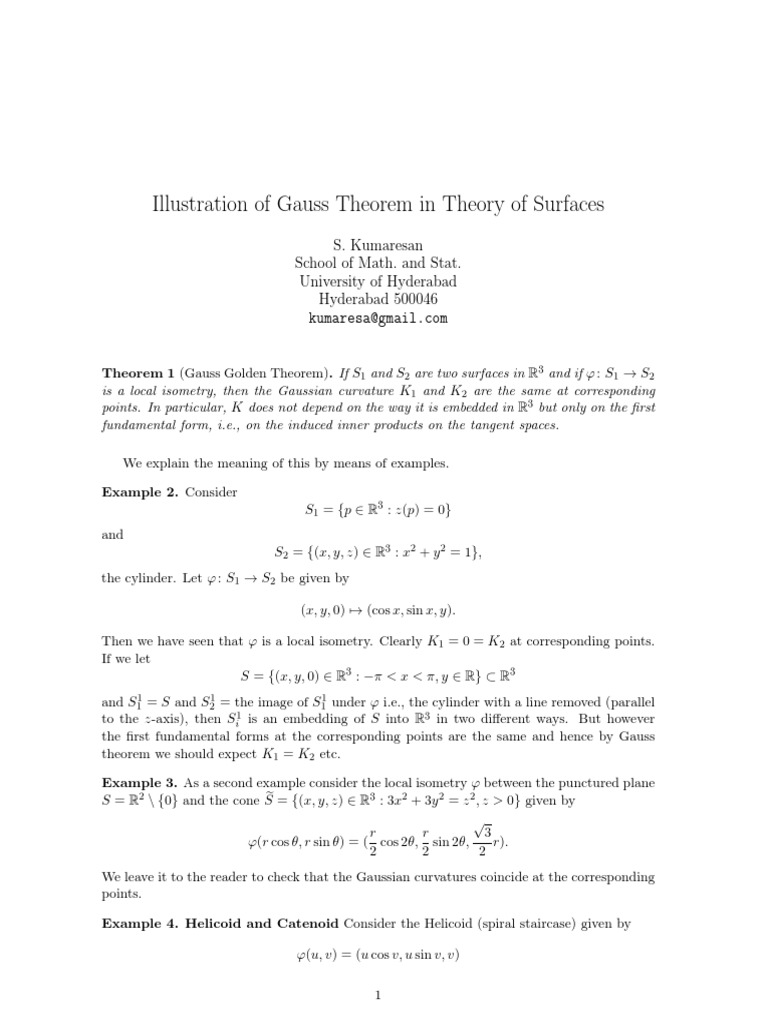 Illustration of Gauss Theorem in Theory of Surfaces | PDF | Geometric ...