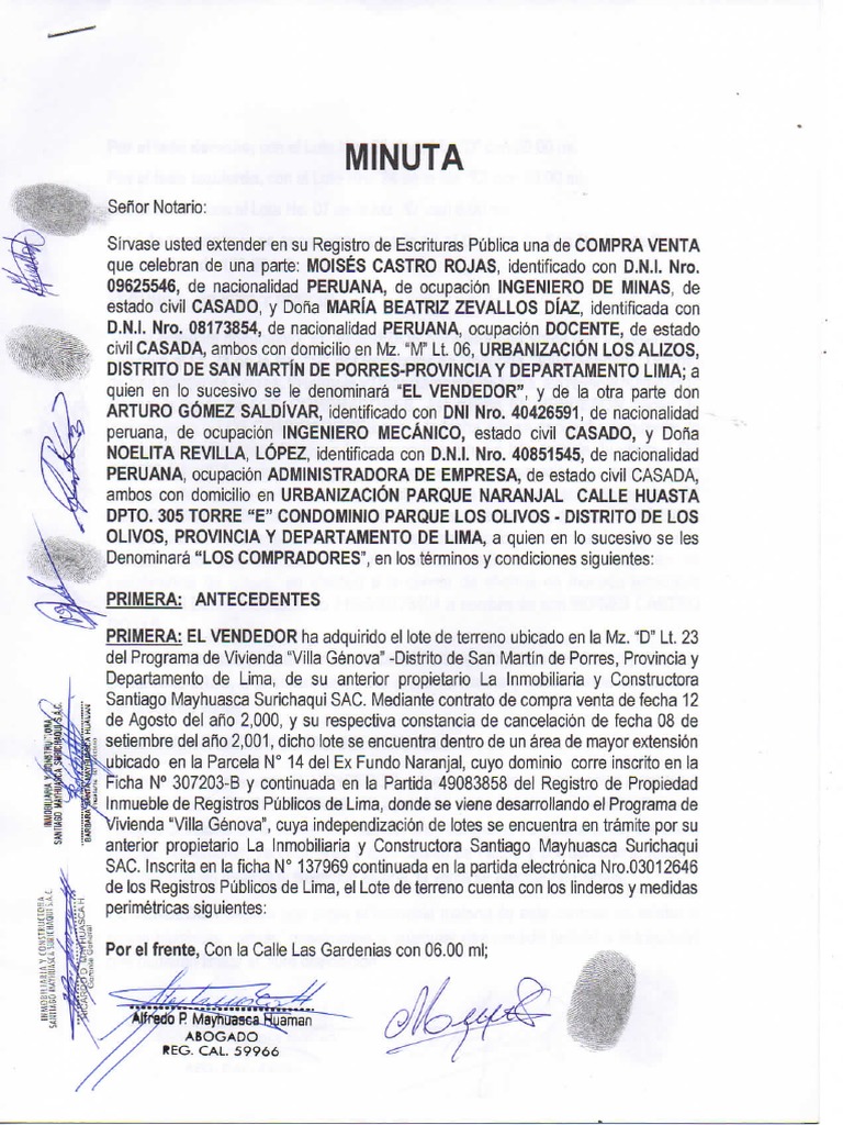 002 - Minuta Compra Venta - Notaria | PDF