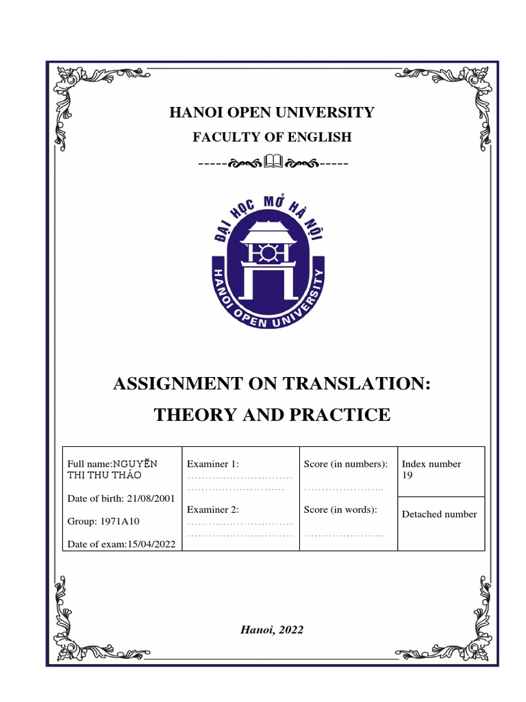 Assignment On Translation: Theory and Practice: Hanoi Open University | PDF | Translations ...