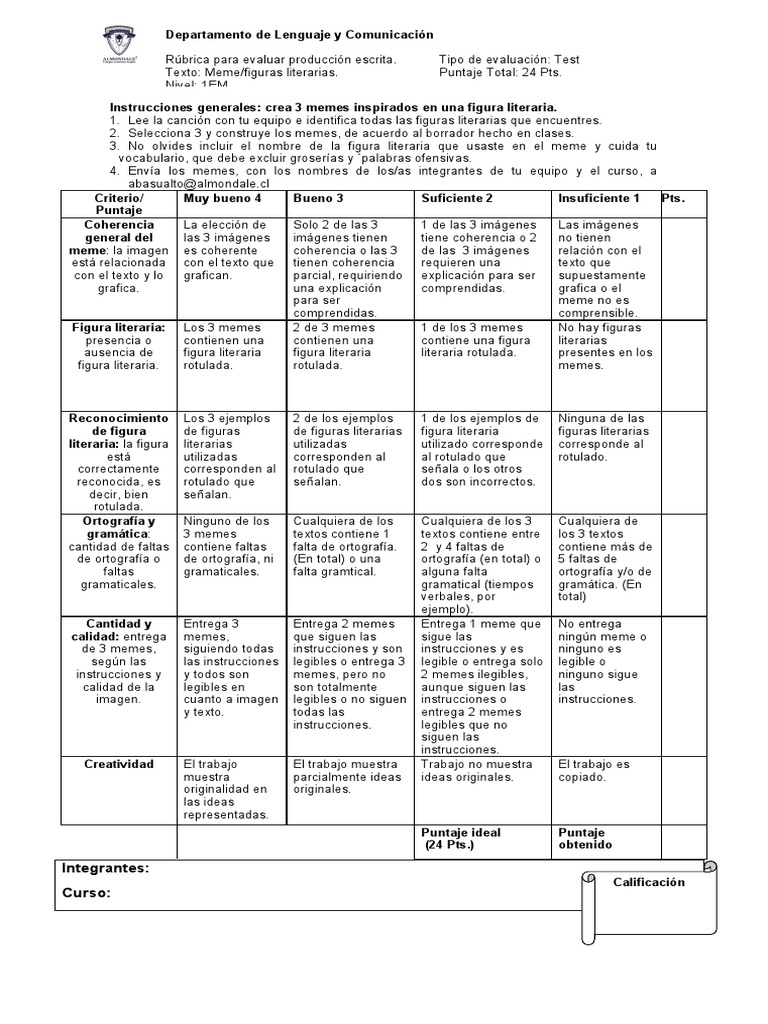 Rúbrica para Evaluar Meme Con Figuras Literarias. | PDF | Gramática | Cognición