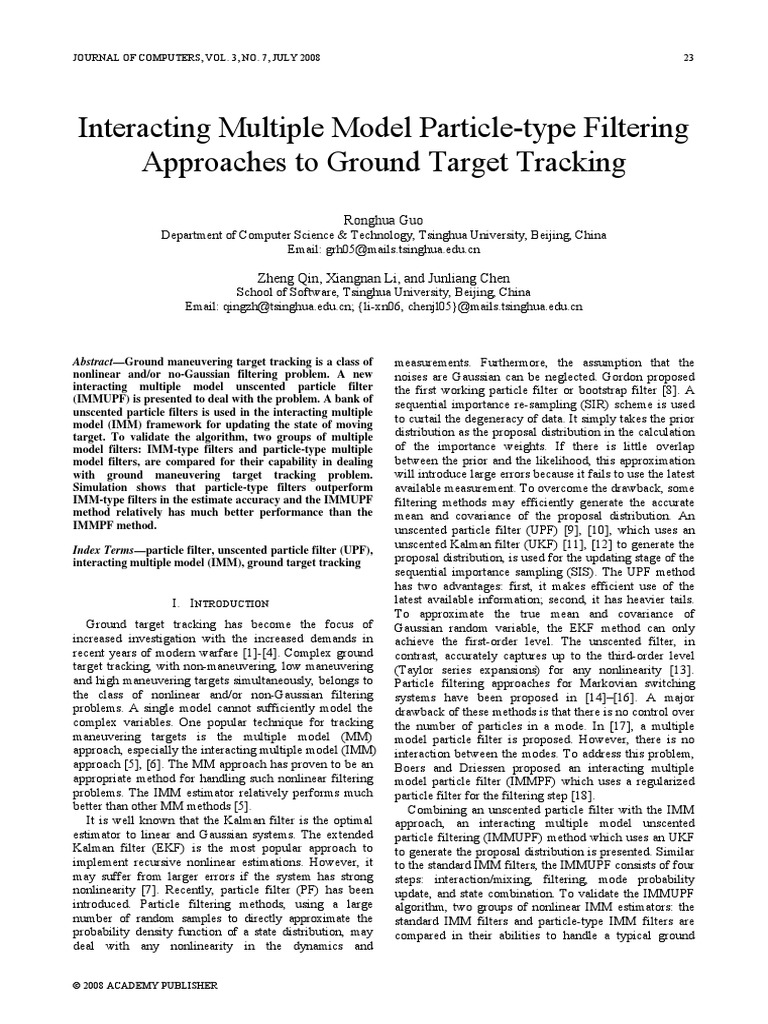 2 Interacting Multiple Model Particle Type Filtering Pdf Kalman Filter Applied Mathematics
