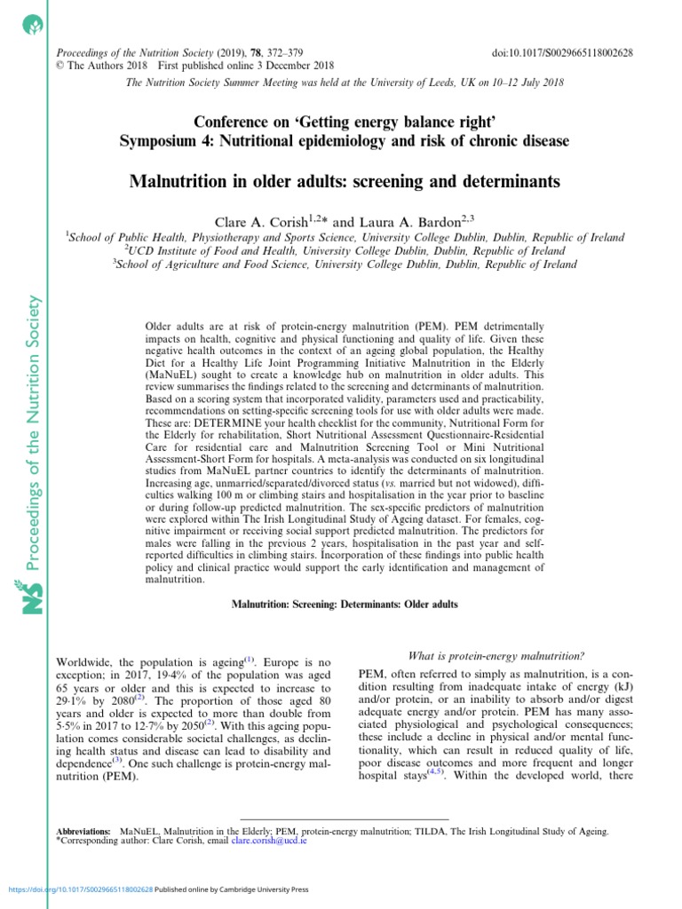 Malnutrition in Older Adults: Screening and Determinants | PDF | Malnutrition | Weight Loss