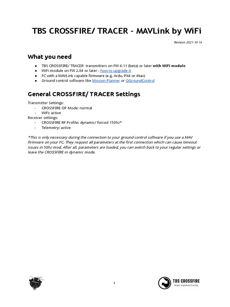 MAVLink Setup for TBS Crossfire/Tracer | PDF | Wi Fi | Computer Engineering