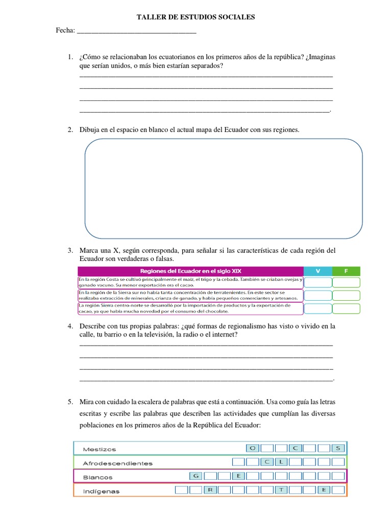Taller en Clase de Estudios Sociales | PDF | Ecuador