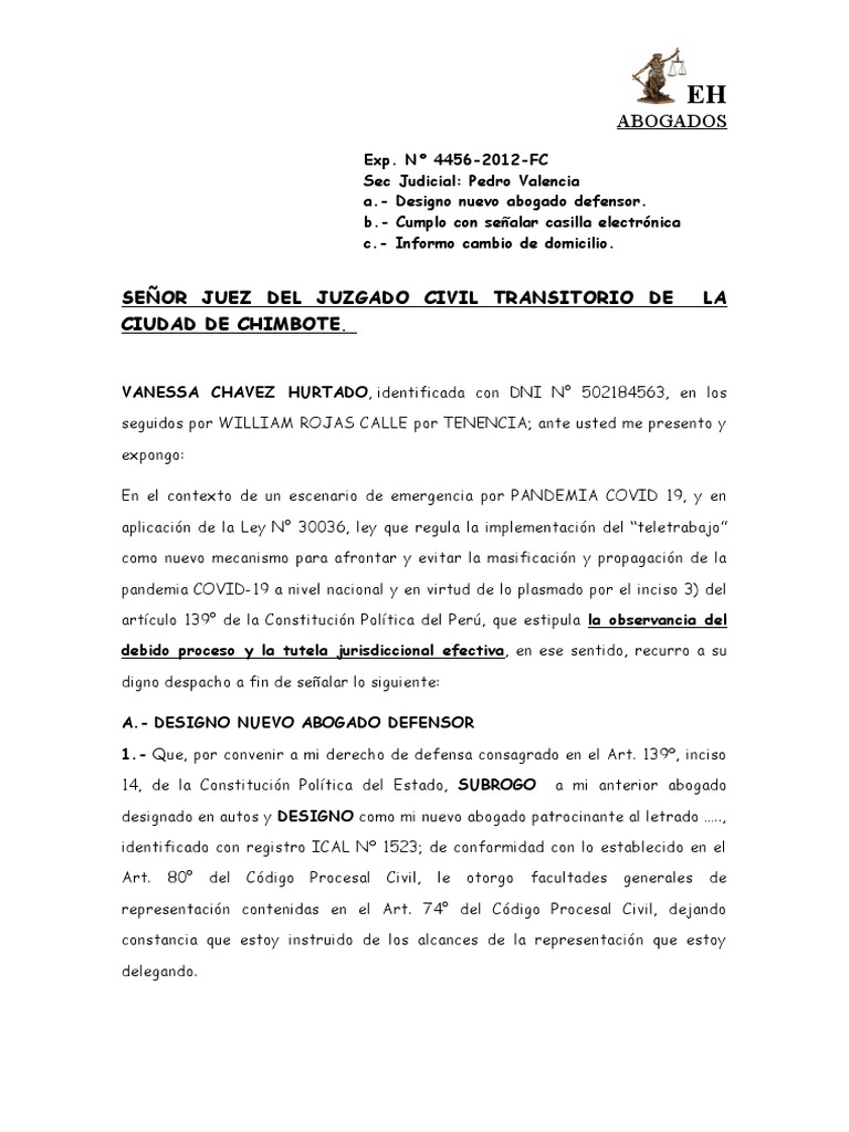 Escrito Designando Abogado Defensor y Señalando Domicilio Procesal. | Descargar gratis PDF ...