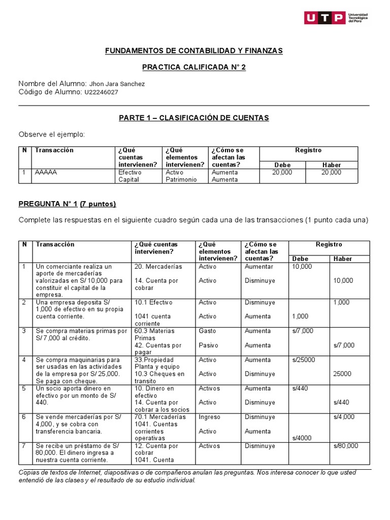 Examen de Fundamentos de La Contabilidad Jhon Sanchez | PDF ...