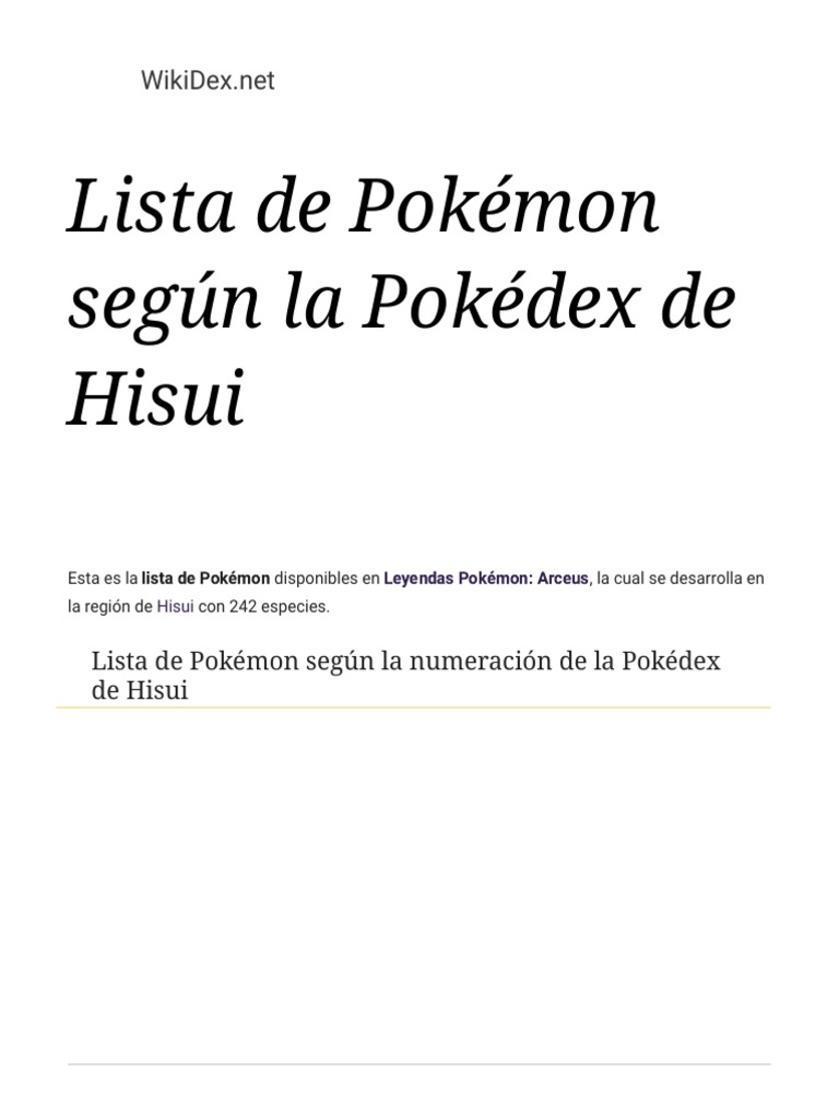 Pokedex de Hisui | PDF | Pokémon | Franquicias de Nintendo