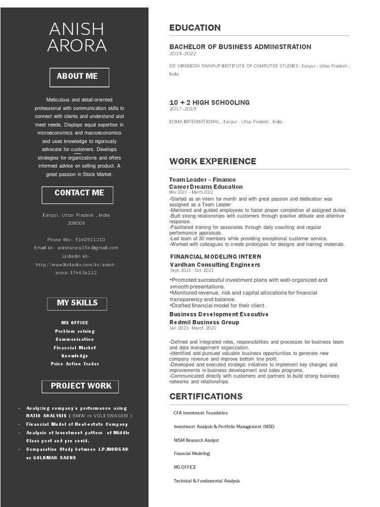 Anish Arora: Education | PDF | Business | Investing