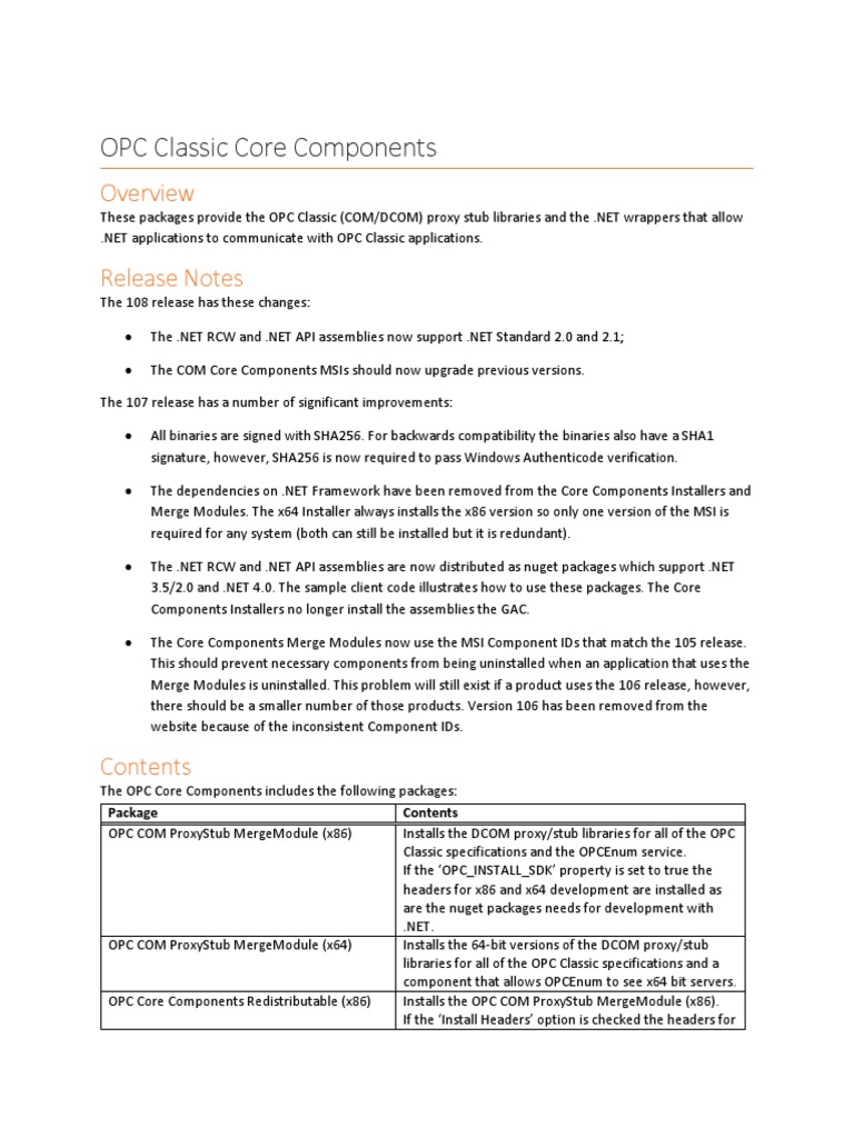 Opc Com Core Components Readme 108 41 Pdf Component Object Model Computing Platforms