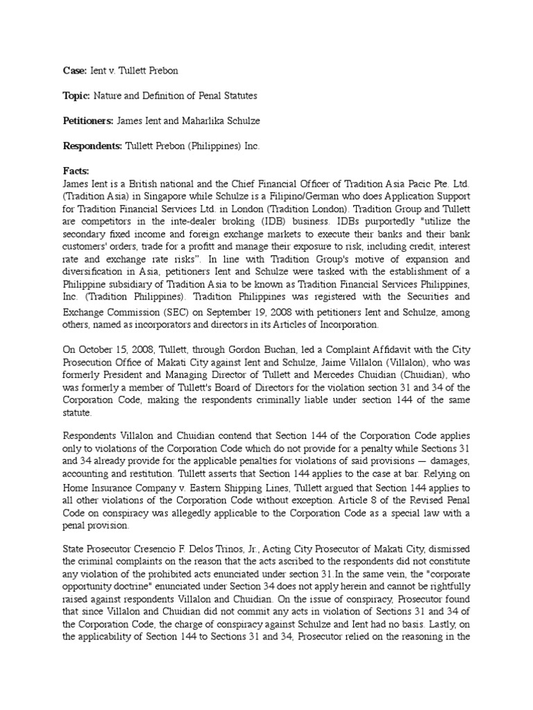 Ient v. Tullett Prebon Case Summary | PDF