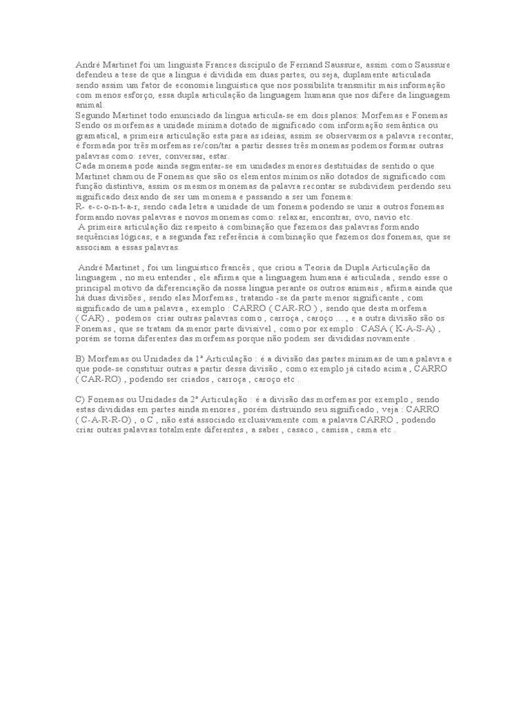 André Martinet Foi Um Linguista Frances Discípulo de Fernand Saussure | PDF | Linguística | Palavra