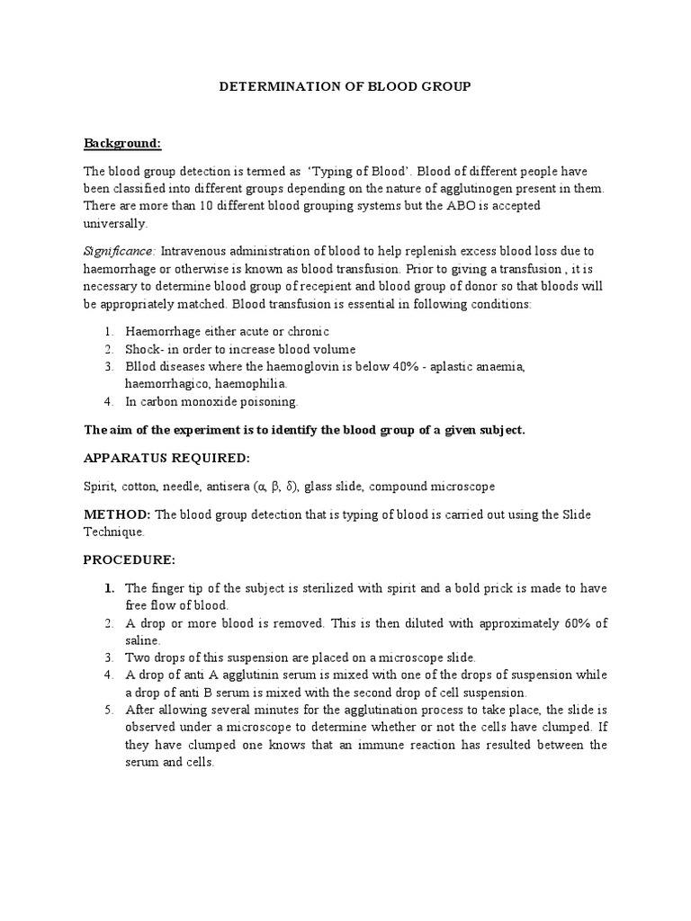Blood Group Determination Practical Guide | PDF | Blood Type | Blood
