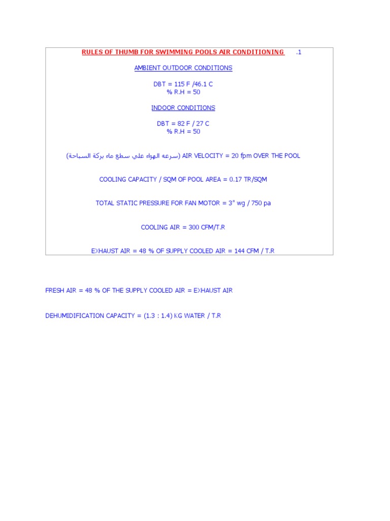 Rules of Thumb For Swimming Pools Air Conditioning | PDF | Science & Mathematics