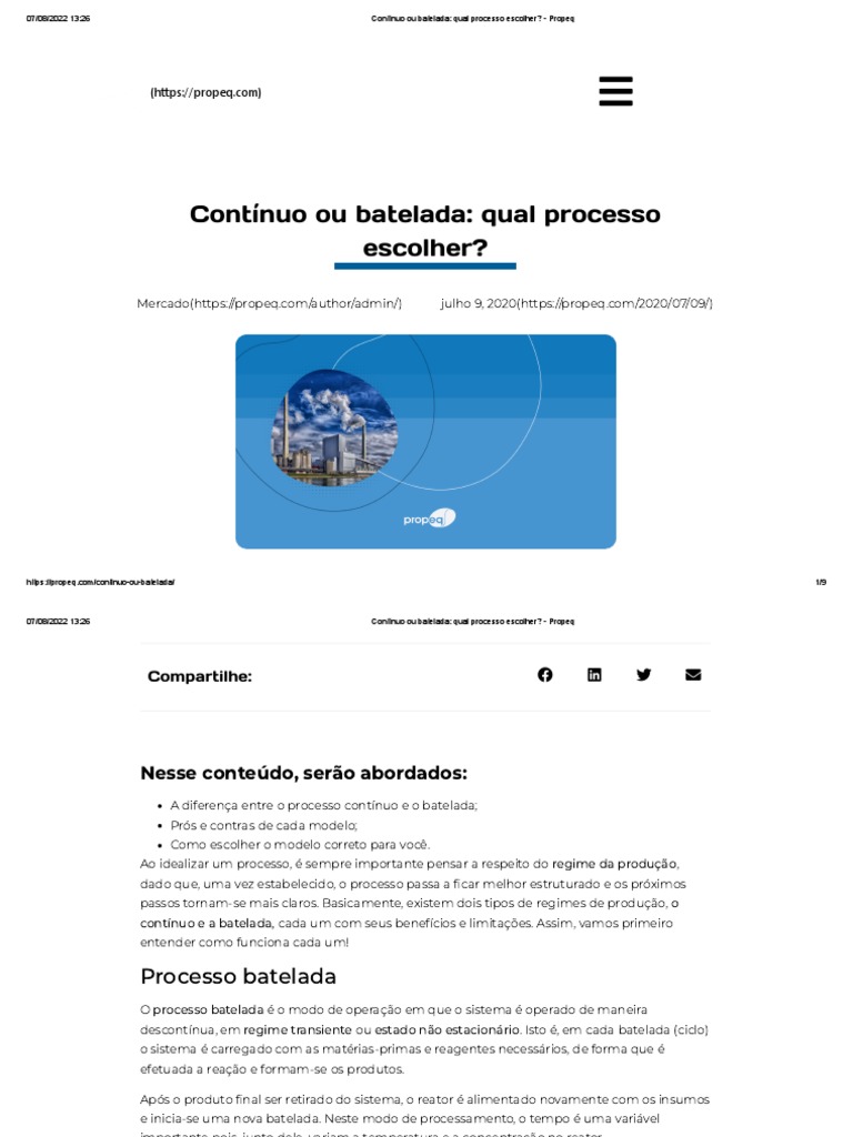 Contínuo ou batelada_ qual processo escolher_ - Propeq | PDF | Reator ...