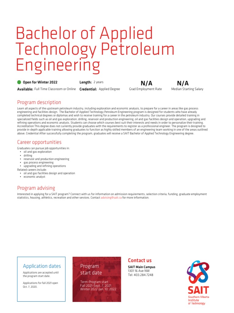 Bachelor of Applied Technology Petroleum Engineering: N/A N/A | PDF ...