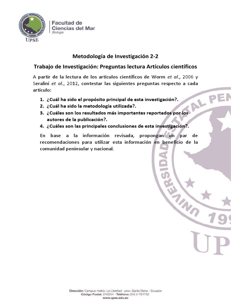 Preguntas Artículos Científicos Trabajo Investigación Metodología 2-2 (Junio 17) | PDF ...