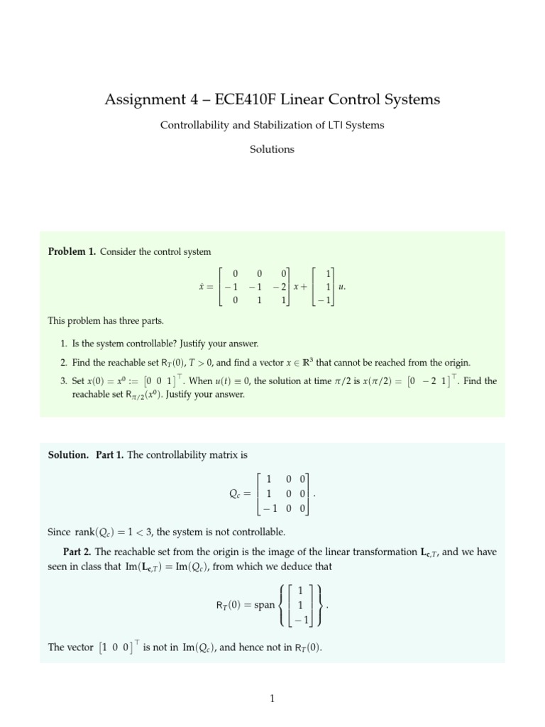 A4 Soln | PDF | Control Theory | Eigenvalues And Eigenvectors