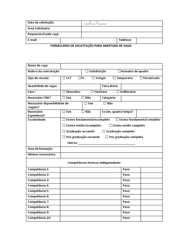 Formulario De Emprego Para Imprimir Gratuitamente Os 5 Principais
