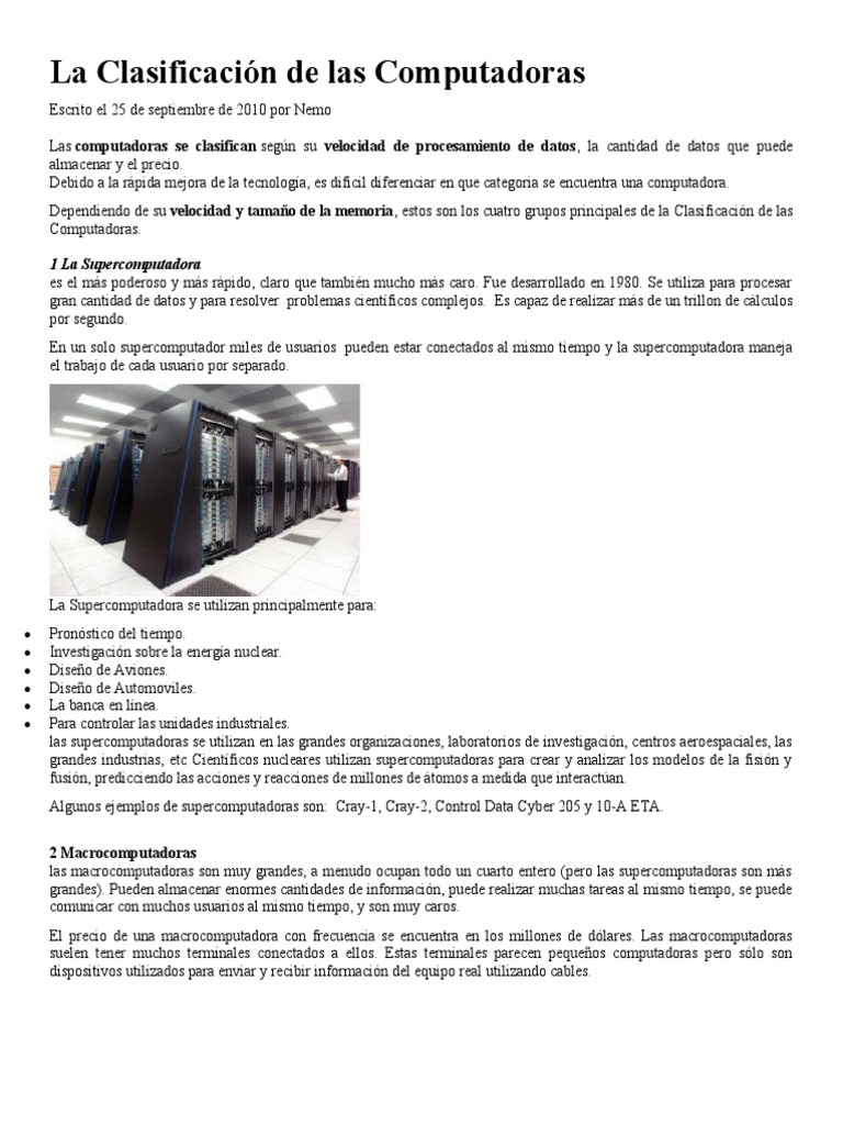 2 La Clasificación de Las Computadoras | PDF | Terminal de computadora ...