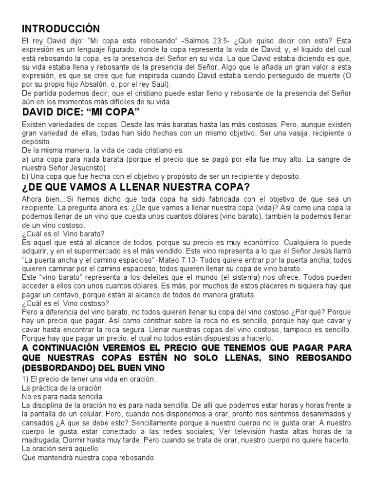 Mi Copa Esta Rebosando | PDF | Oración | David