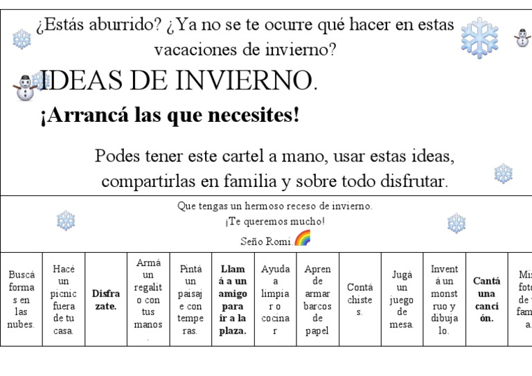 Tareas de Invierno - Recortar | PDF