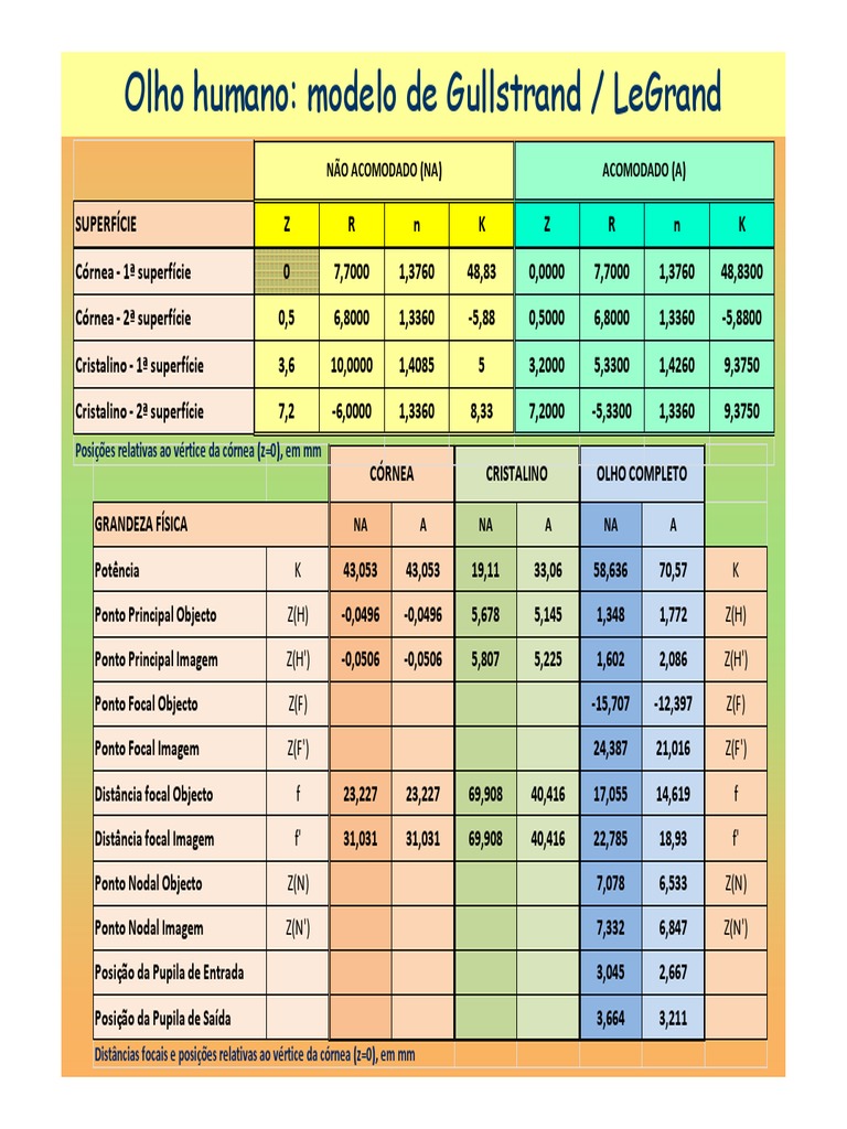 Olho Humano - Modelo de Gullstrand - LeGrand | PDF | Órgãos sensoriais ...