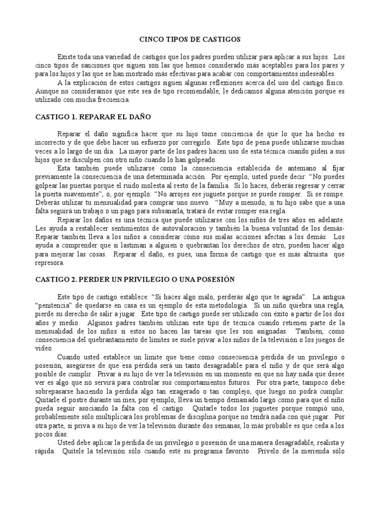 Cinco Tipos de Castigos | PDF | Disciplinas | Comportamiento