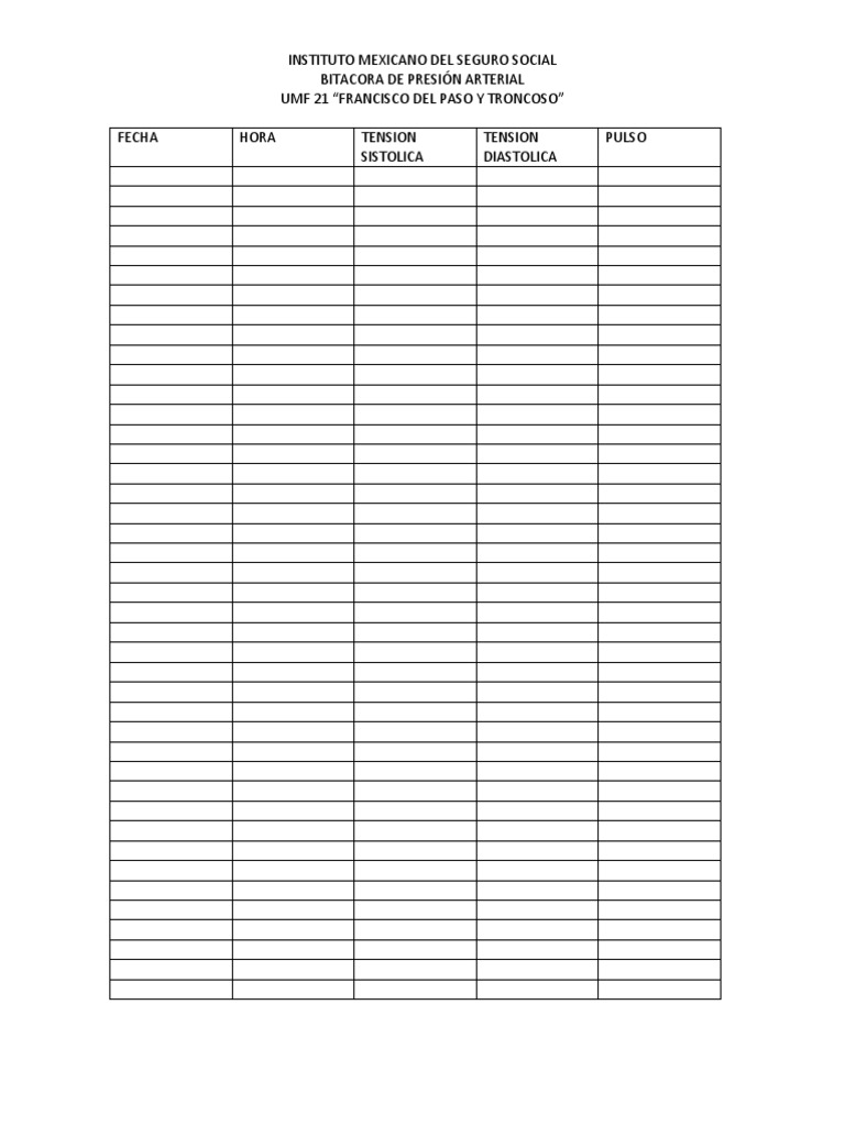 Bitacora de Presion Arterial | PDF
