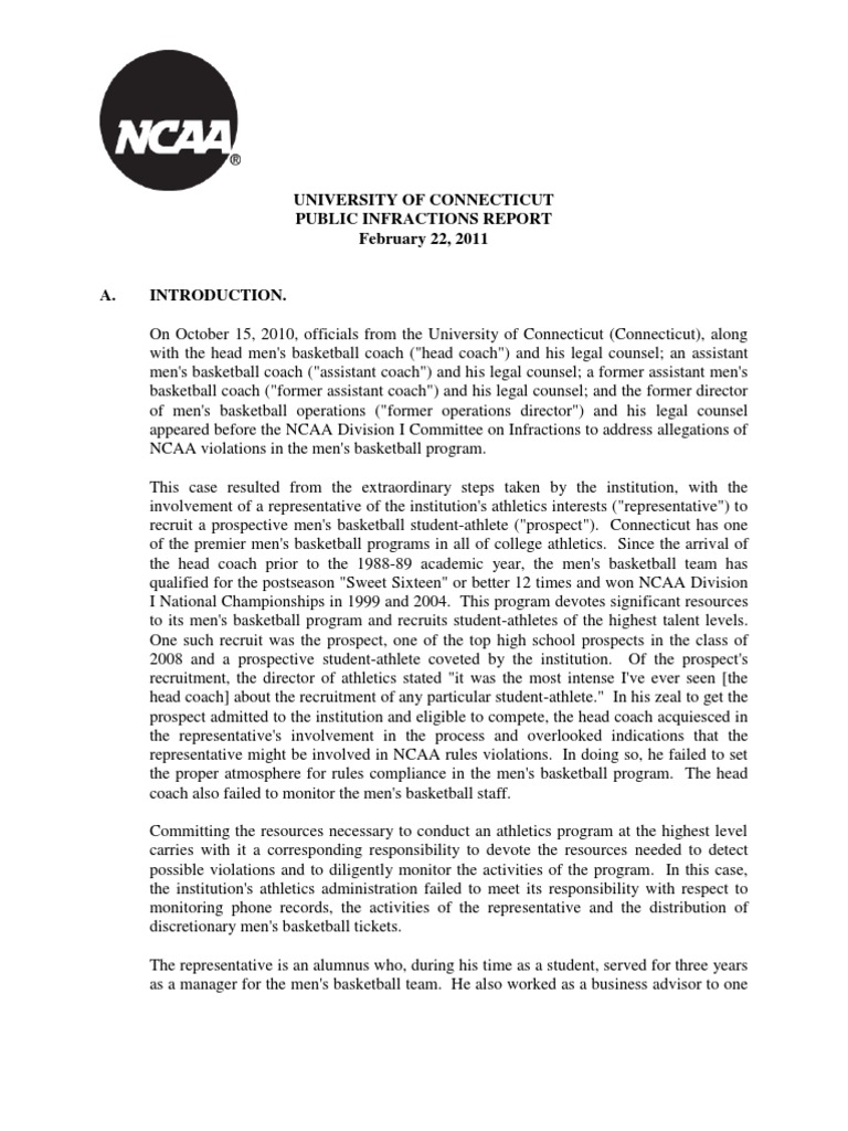 University of Connecticut Public Infractions Report | PDF