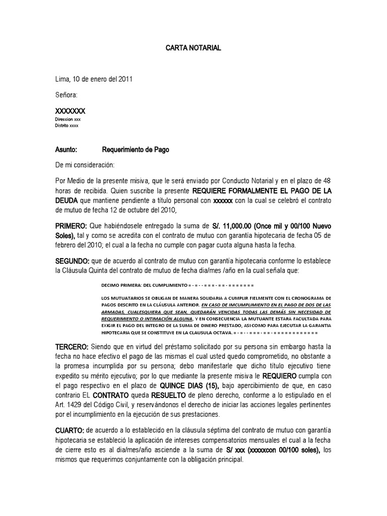 Carta Notarial Requiere de Pago | PDF | Derecho privado | Justicia