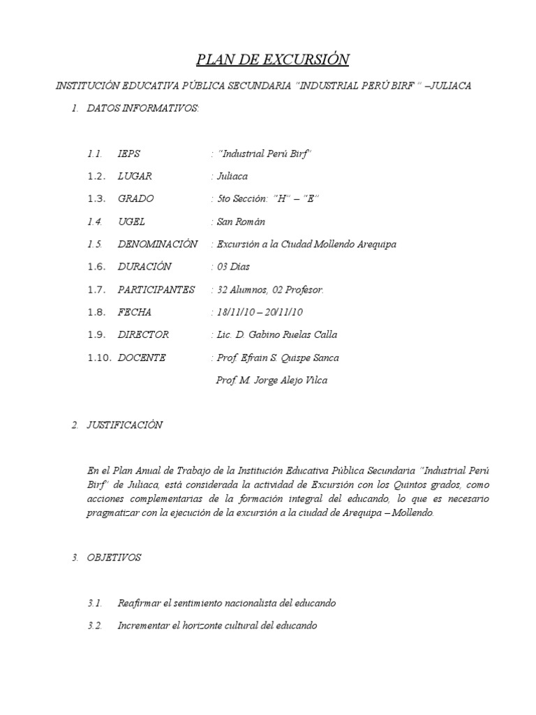 Plan de Excursión 2010 | PDF | Compartir | Calidad de vida