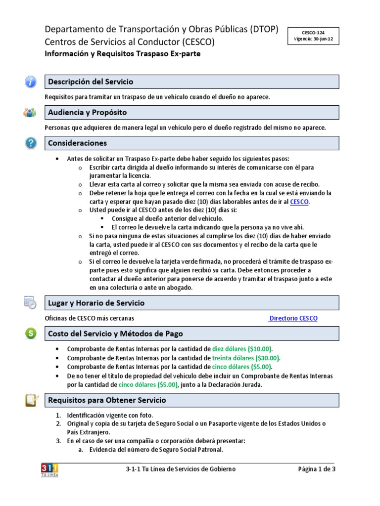 CESCO-124-Informacion y Requisito Traspaso Ex-Parte | PDF | Correo
