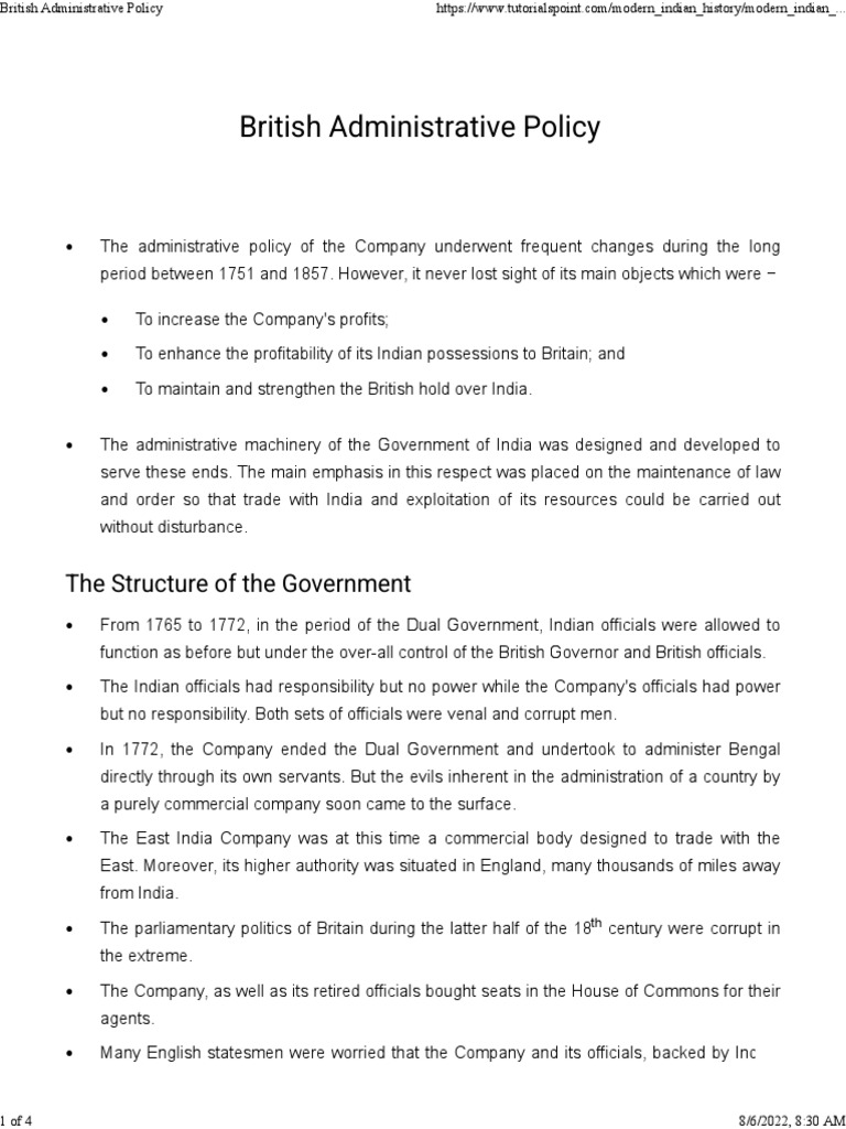 British Administrative Policy | PDF | British Raj | British Empire