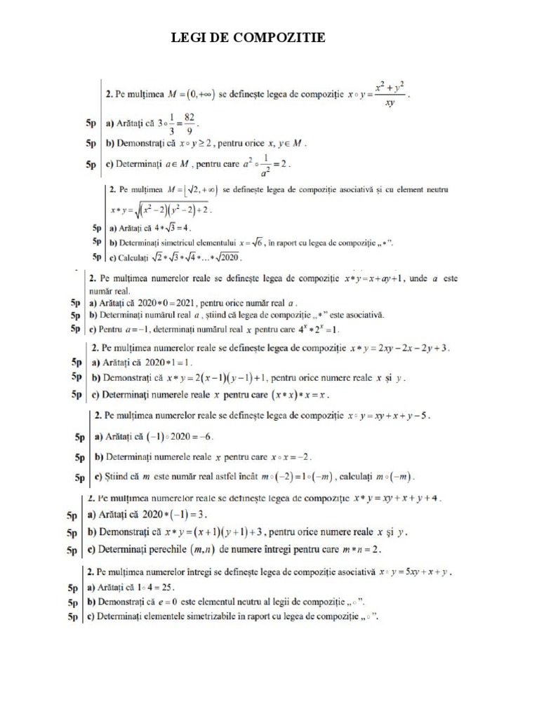 Exercitii Legi de Compozitie | PDF