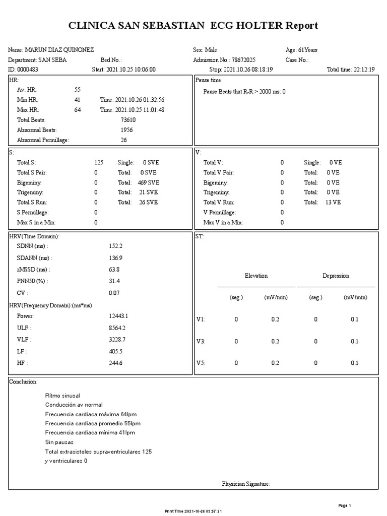 Clinica San Sebastian Ecg Holter Report Print Time 2021 10 26 09 57 21