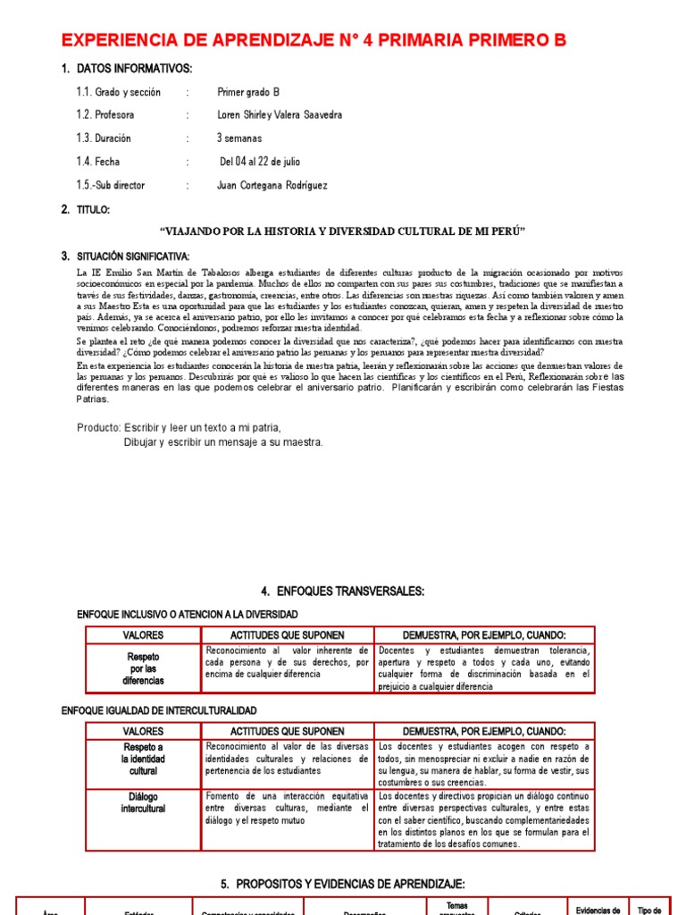 EXPERIENCIA DE APRENDIZAJE #5 Primer Grado Emilio San Martin Loren | PDF | Sustracción ...