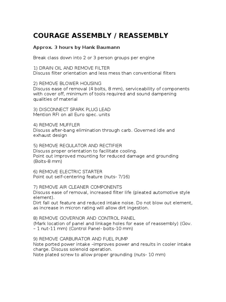 Courage Assembly / Reassembly: Approx. 3 Hours by Hank Baumann | PDF ...