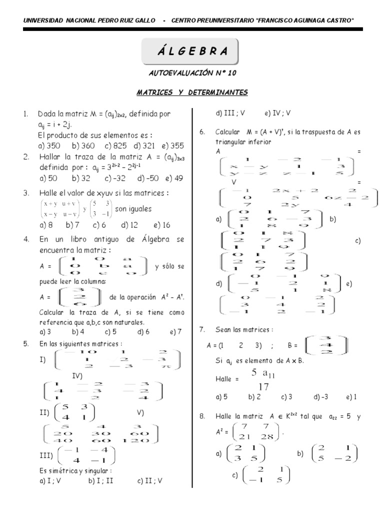 Álgebra-P10 CO-2002-III | PDF | Matriz (Matemáticas) | Análisis funcional