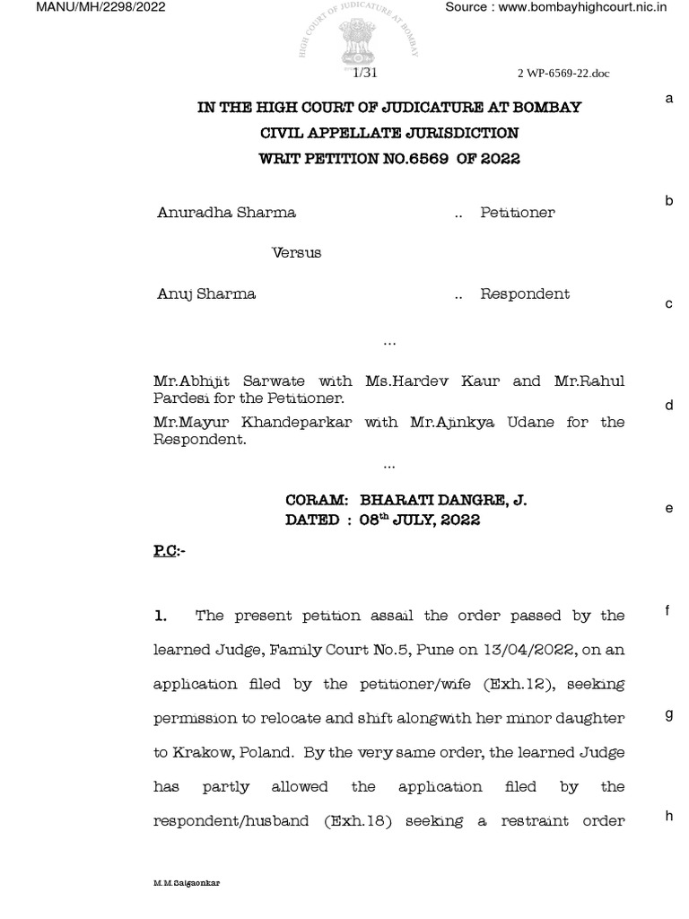 MANU MH 2298 2022 Bom20220820141541 | PDF | Marriage | Child Custody