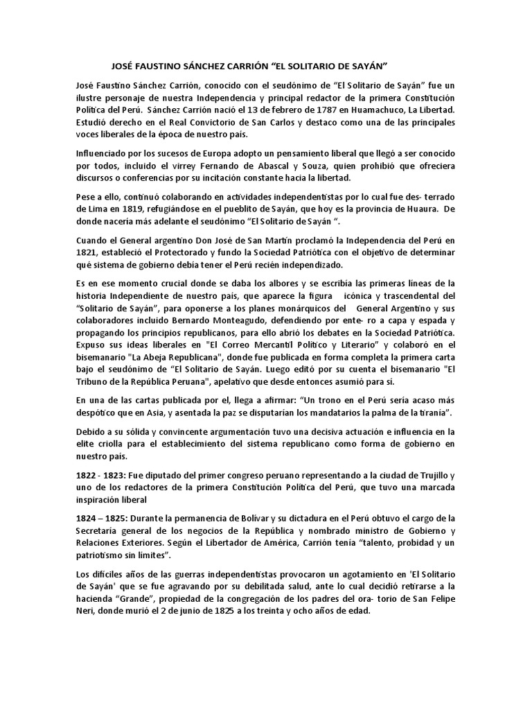 José Faustino Sánchez Carrión | PDF | América del Sur | Gobierno