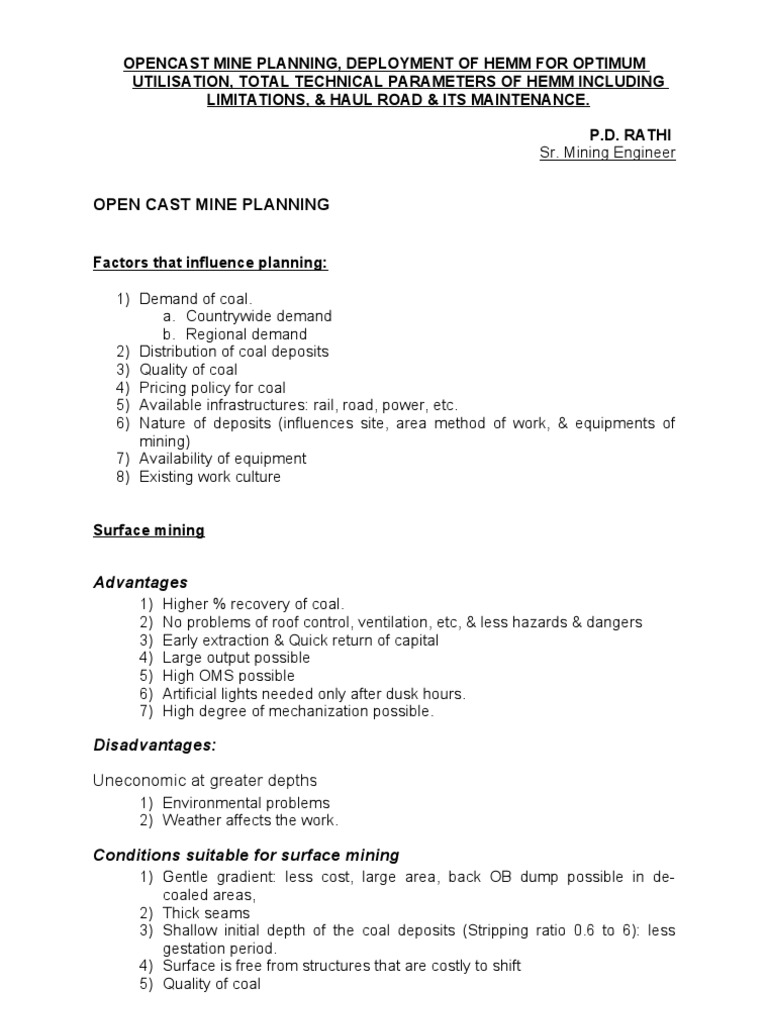 Open Cast Mine Planning | PDF