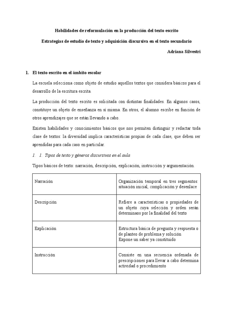 Habilidades de Reformulación, Adriana Silvestri (Resumen) | PDF ...