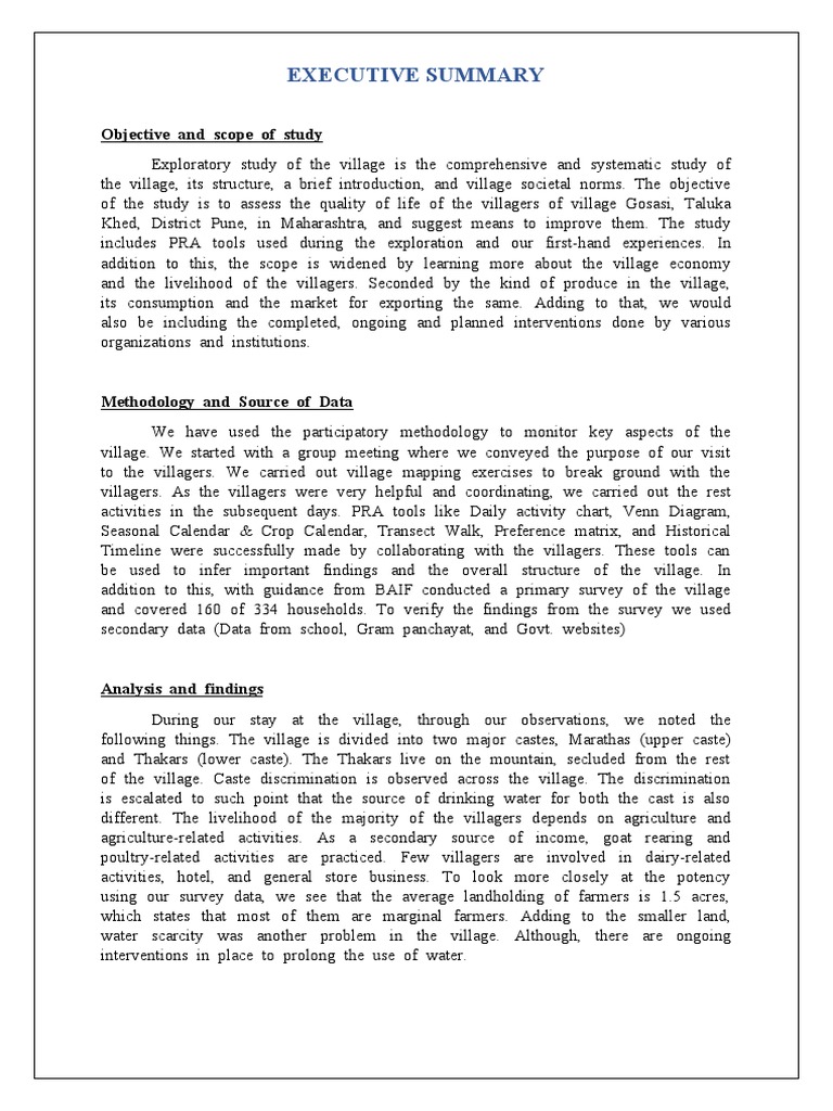 Executive Summary: Objective and Scope of Study | PDF