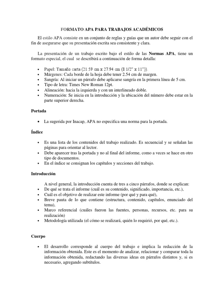 Formato Apa para Trabajos Académicos | Descargar gratis PDF | Estilo apa
