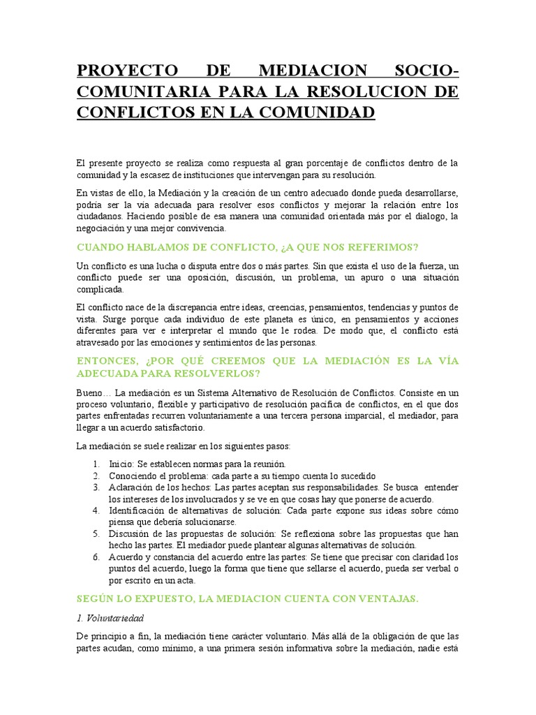 Proyecto de Mediacion - Borrador | PDF | Mediación | Conflicto (proceso)