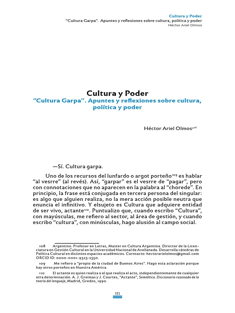 "Cultura Garpa". Apuntes y Reflexiones Sobre Cultura, Política y Poder ...