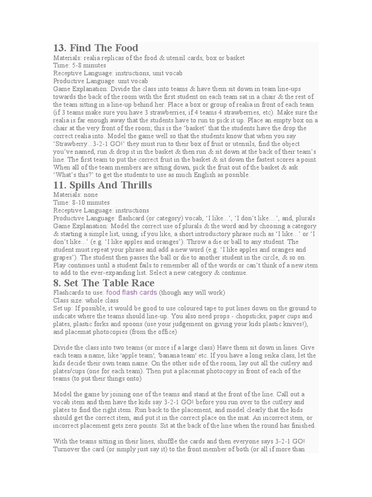 Games Food | PDF | Language Arts & Discipline