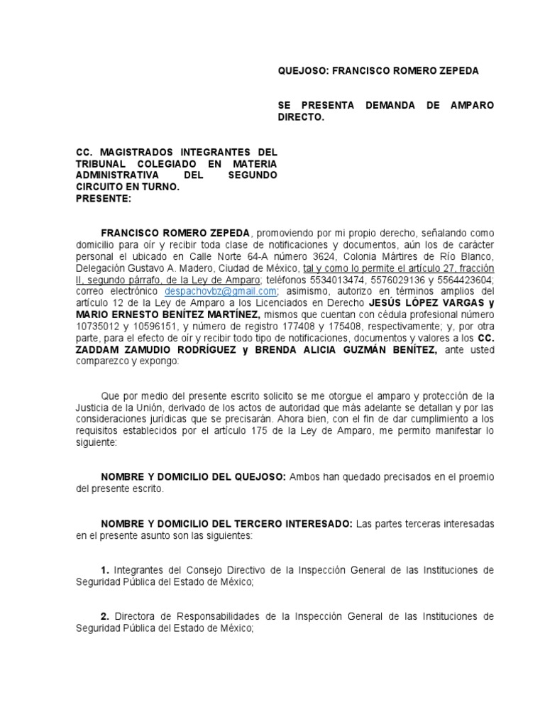 Modelo de Amparo Directo | PDF | Caso de ley | Sentencia (ley)