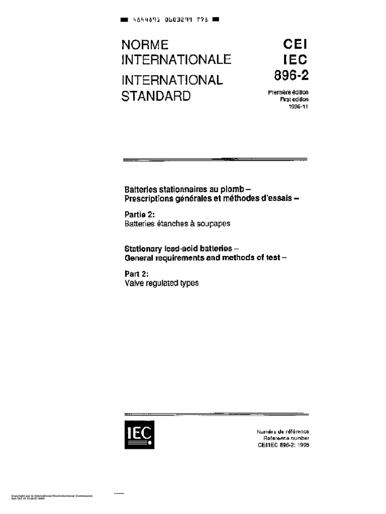 IEC 60896 2 Batt Plomb Essais | PDF | Organisation professionnelle | Genève